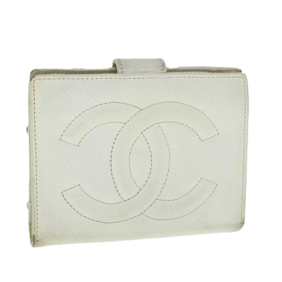 CHANEL | Bags | Chanel Coco Mark Wallet Caviar Skin White Cc Auth Yk979 ...